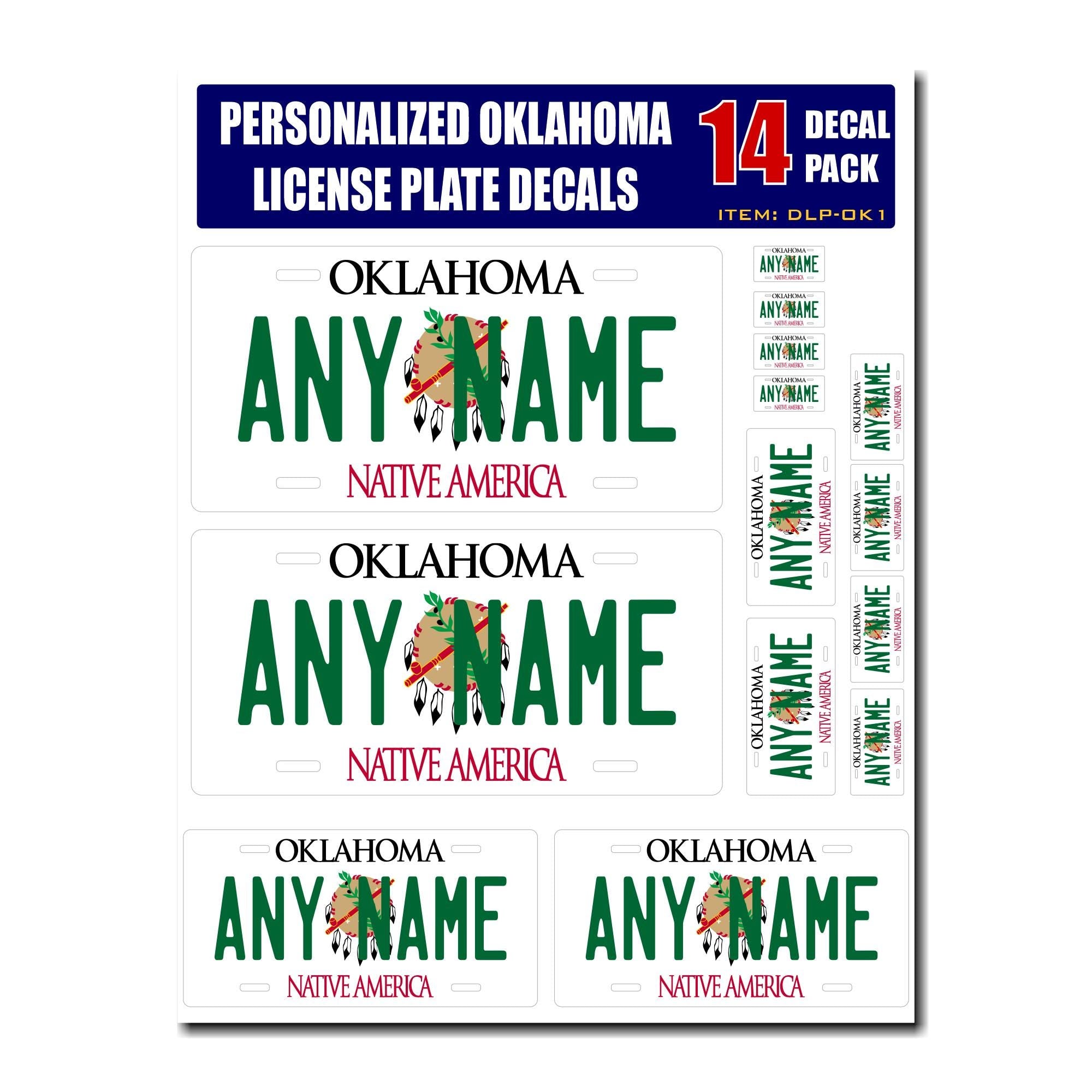 Personalized Oklahoma License Plate Decals - Stickers Version 1 ( Shee ...